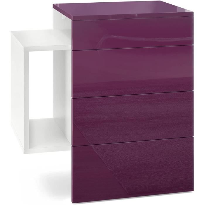 Table de Chevet Queens, Table de Nuit avec 2 tiroirs et 1 Compartiment ...