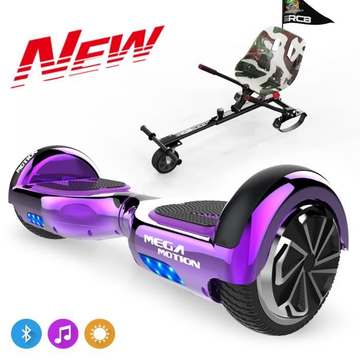 Mega Motion Hoverboard bluetooth 6.5" Violet chromé + Hoverkart ...