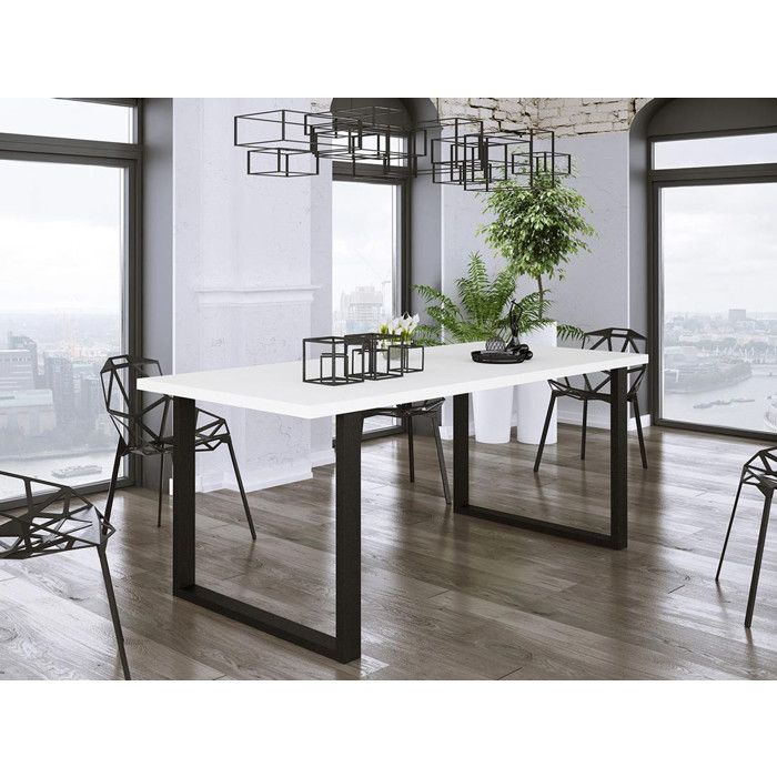 Caronal - table à manger - blanche et pieds noirs - 4 à 8 personnes ...