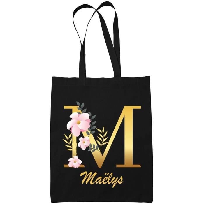 Tote Bag Maëlys | Sac Cabas Réutilisable Prénom Femme Fond Noir Avec ...