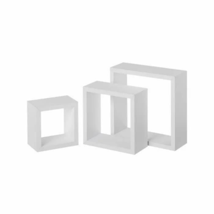 Set de 3 cubes étagères murales - JUANIO - Blanc - MDF - 25x25x9 cm ...