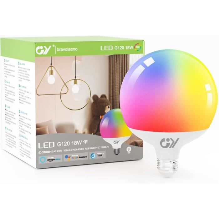 Ampoules Connectée E27 Led Wifi 18W Globe G120 1800Lm,Intelligente ...