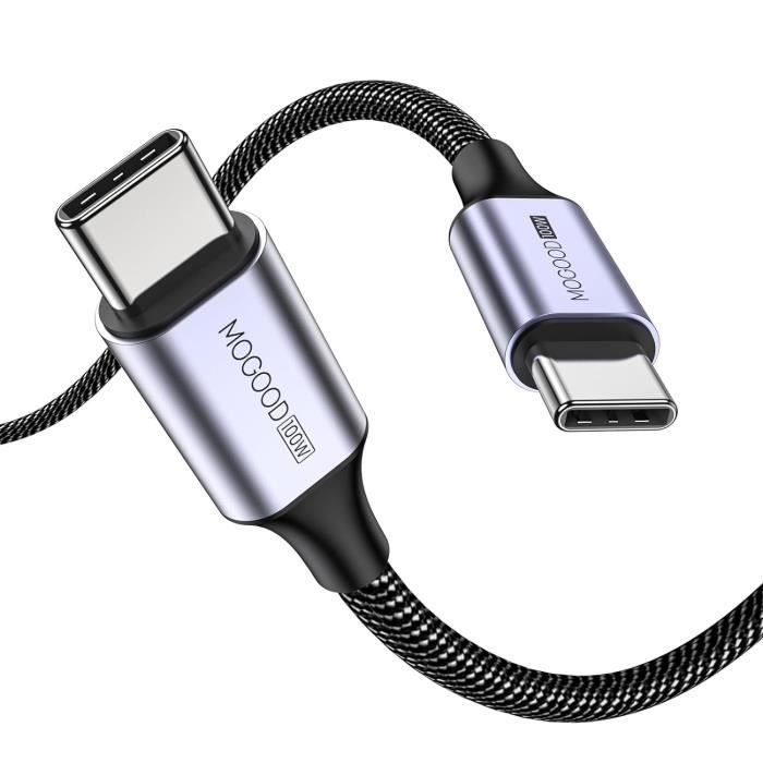 Câble USB C vers USB C, mâle C vers mâle C, tressé câble de charge rapide USB C 60W pour iPhone ...
