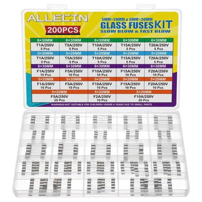 ALLECIN 21 Valeurs Fusible Verre Set 250V 5x20MM 6x30MM Fusibles à Fusion Rapide F 1A 2A 5A 10A ...