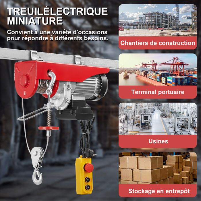 Palan électrique à câble 1450W 20 m,CAPACITÉ 800KG, 220V, Suspension ...