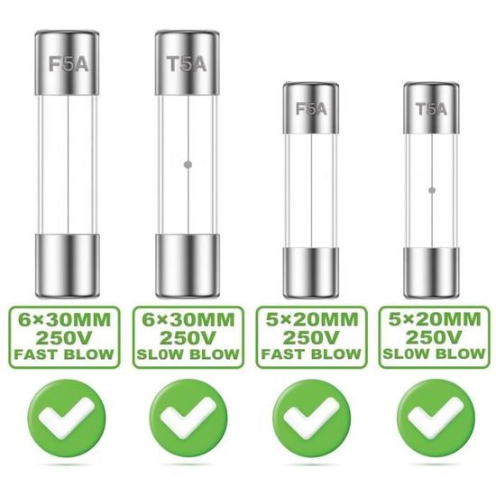 ALLECIN 21 Valeurs Fusible Verre Set 250V 5x20MM 6x30MM Fusibles à Fusion Rapide F 1A 2A 5A 10A ...