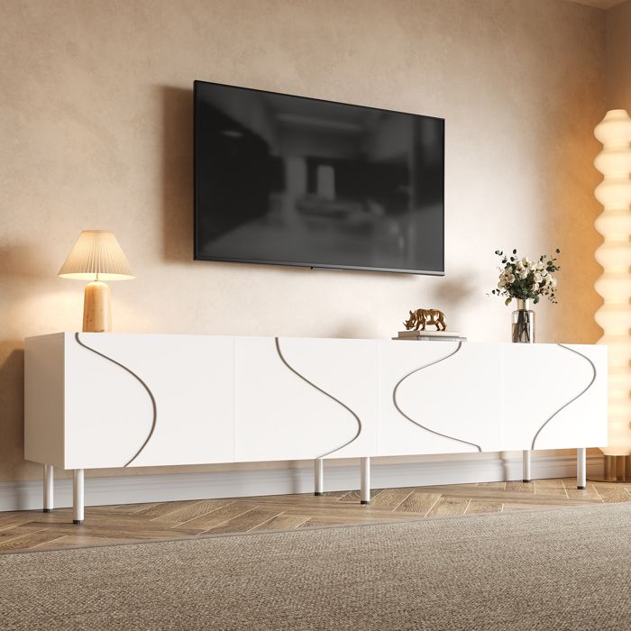 Meuble TV moderne, design aux lignes incurvées, 4 portes, 6 ...