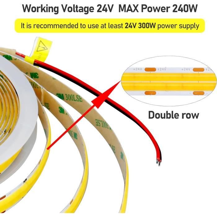 24v 10m Double Rangée Ruban Led Cob Blanc Froid 6000k 600led M Cri 93