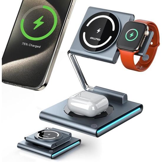 Chargeur Induction iPhone, Magnétique Chargeur Pliable de Voyage, 3 en ...