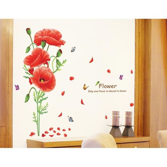Stickers muraux belles fleurs rouges - Cdiscount Maison