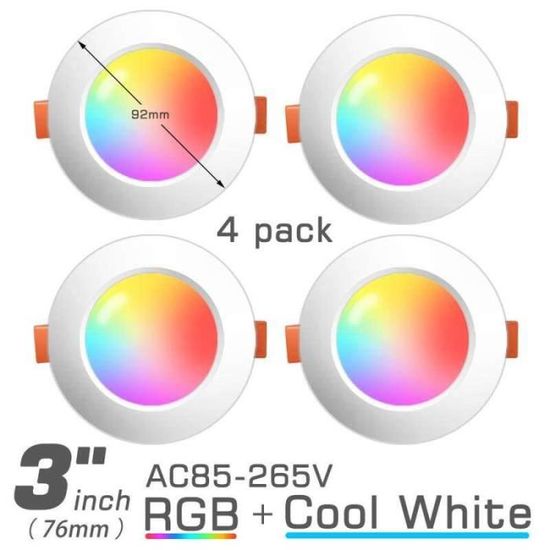 PLAFONNIER,3 Inch Rgb Cw 4pcs Downlights LED Bluetooth Plafonnier 7W ...