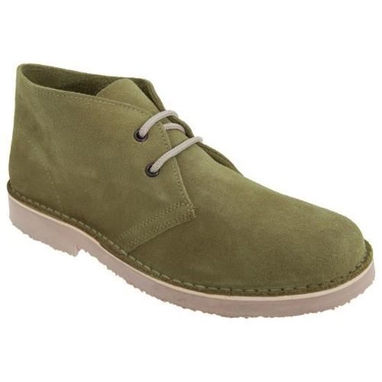 Desert boots Homme Roamers en cuir suédé Kaki - Lacets plats - Semelle ...