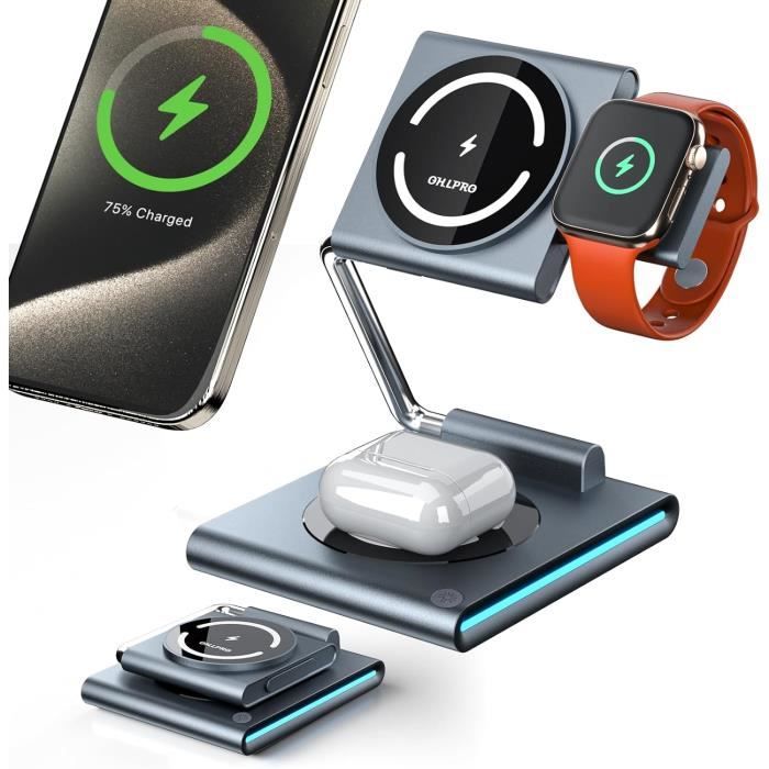Chargeur Induction iPhone, Magnétique Chargeur Pliable de Voyage, 3 en ...