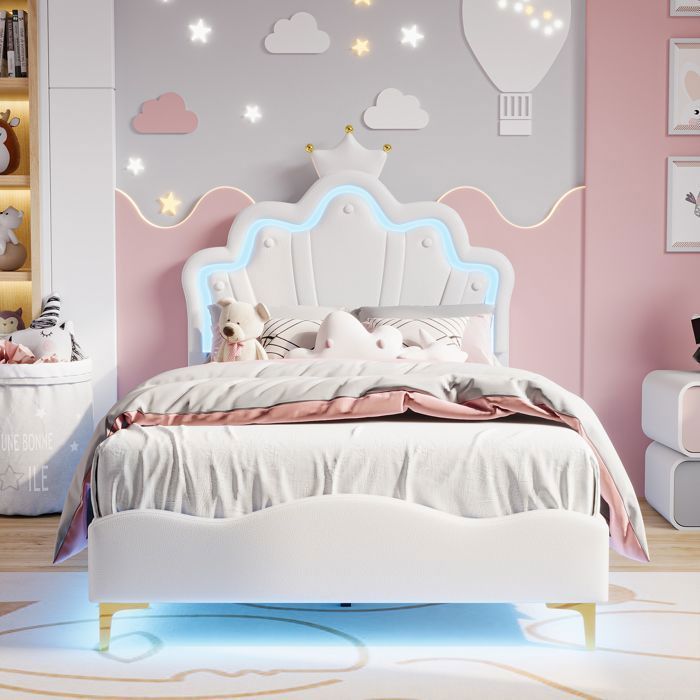 Lit enfant fille 90x200cm - lit de princesse avec tête de lit éclairée ...