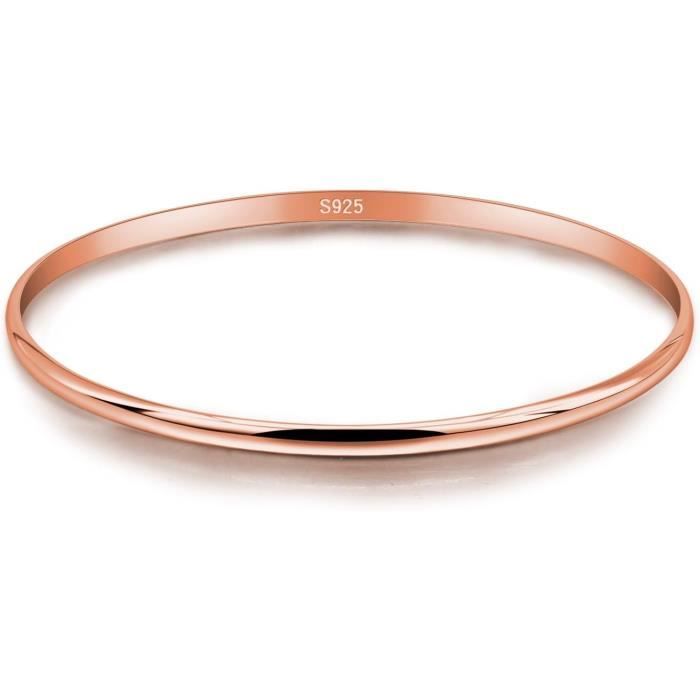 Bracelet - 65MM - Argent 925 - 3Mm - Plat Demi-Rond Rose Gold Color 1 ...