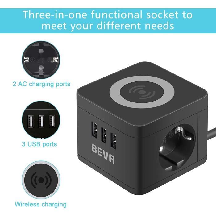 Cube Multiprise USB 2 Prises avec 3 USB 5V-2.4A Multiprise Electrique ...