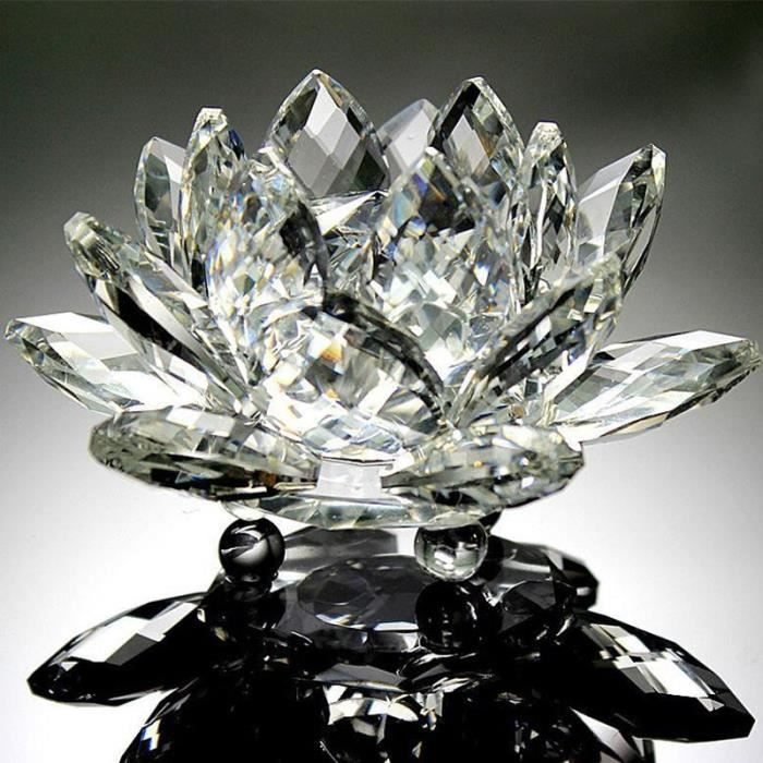 Statue deco,Fleur de lotus en cristal Quartz,figurine Feng Shui,80 mm ...