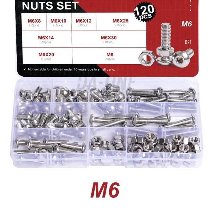 Kit d39assortiment de vis à douille en acier inoxydable 120 200 304 pièces M3 M4 M5 M6 boulons à ...