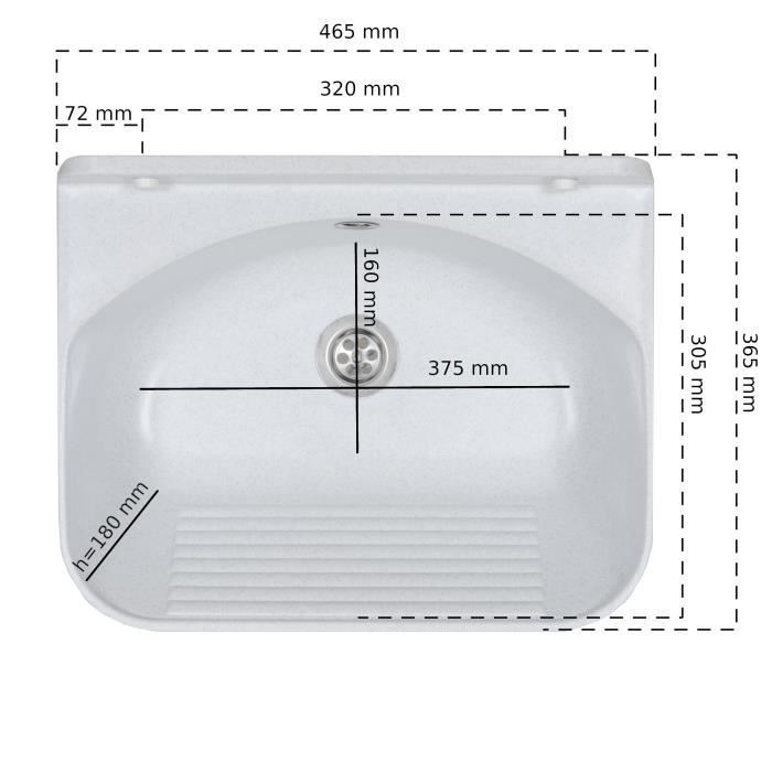 Lavabo plastique gris clair 46,5 cm siphonne tirette vidange, robinet ...