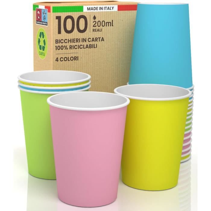 100 Verres En Papier 200Ml, Biodégradables, Écologique Et Jetables ...