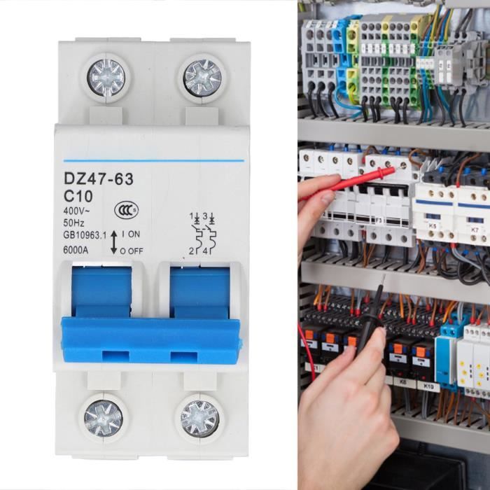 Disjoncteur 2P - Montage sur rail DIN Disjoncteur de protection contre les surcharges 400V 10A ...