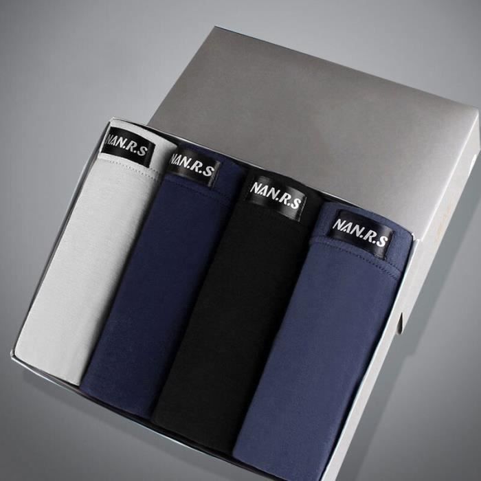 Sous-vêtement,Lot de 4 Boxers en Fiber de bambou pour homme, sous vêtements solides et Sexy ...