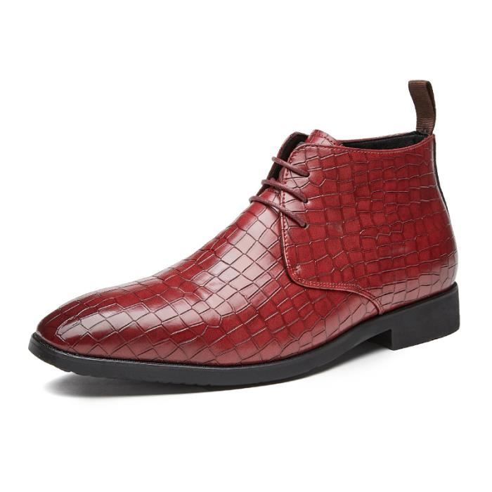 Bottines homme -Cuir-Confortable et respirant-Rouge Rouge - Cdiscount ...