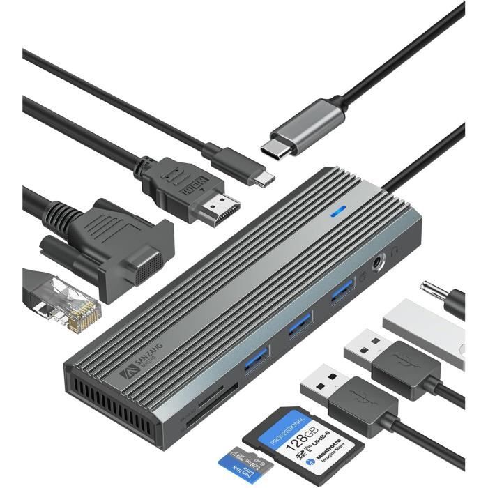 Hub Usb-C, Station D'Accueil Multiport 10 En 1, Adaptateur Usb-C Vers ...