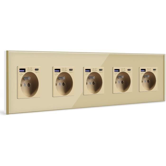 Quintuple Prise Murale Avec Usb C,Prise De Courant À Encastrer,16A ...