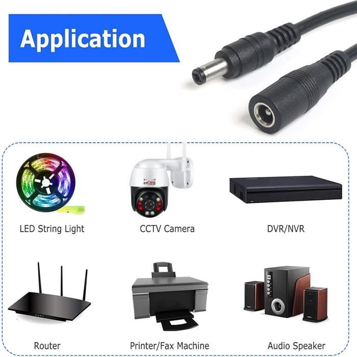 Câble de caméras DC 12 V 16,4 Pieds (5 m) 2,1 x 5,5 mm câble d ...