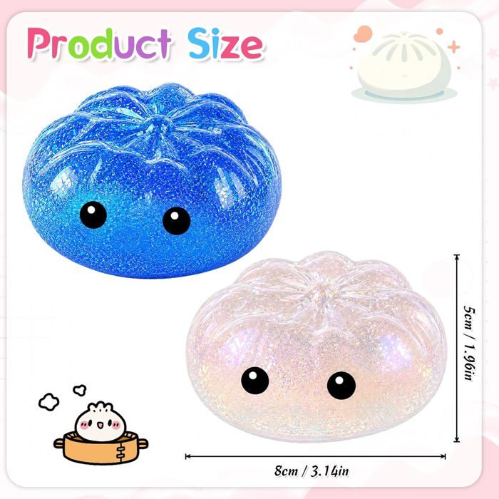 2 dumplings squishy pailletés mystère, jouet fidget anti-anxiété mignon ...