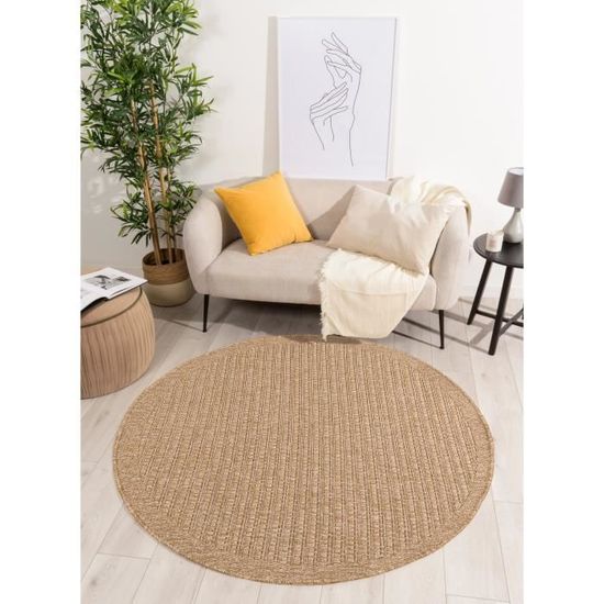 Tapis - NAZAR RUGS - NATURE - 160x160 cm - Effet jute naturel - Beige ...
