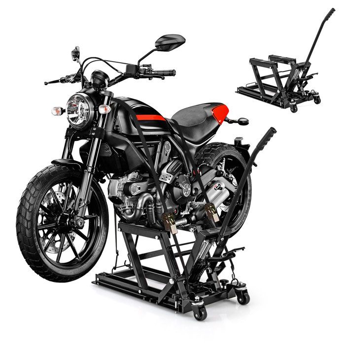 GOPLUS Lève-moto Hydraulique à Ciseaux Charge 680KG avec Manche Long-4 ...