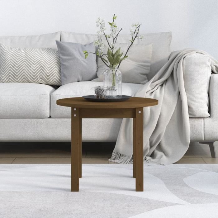 Akozon Table basse Marron miel Ø 55x45 cm Bois massif de pin ...