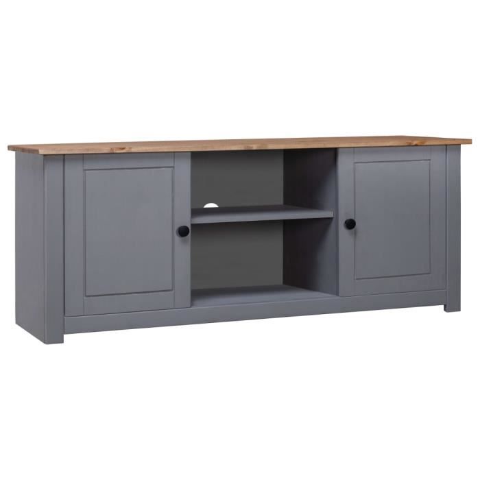 Meuble TV Scandinave - Pin massif - Gris - 120x40x50 cm - 2 portes et 2 ...