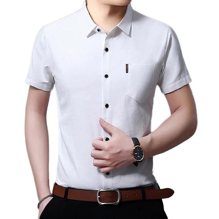 Chemise Homme Slim Fit Manches Courtes Couleur Unie Chemisette Elegant ...