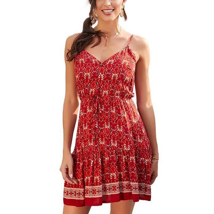 Robes de style bohème à col en V profond pour femmes Robe à imprimé ...