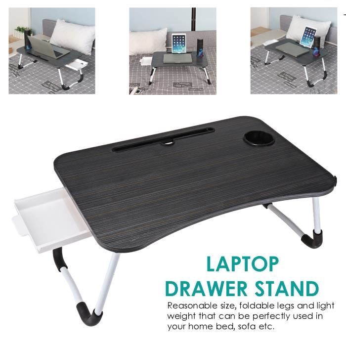 Table de Lit Support PC Table Ordinateur Portable Pliable Avec Tiroir ...