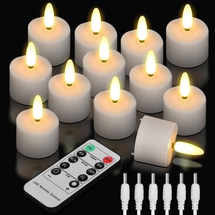 Techken Lot De 12 Bougies Chauffe-Plat Led Rechargeables Avec Télécommande 4H-6H - Fonction ...