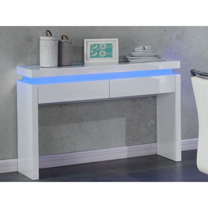 Console EMERSON - LEDs - 2 tiroirs - MDF laqué blanc - Cdiscount Maison