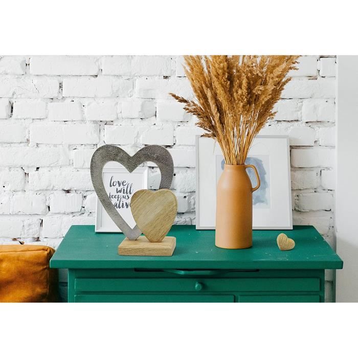 Coeur Double pour la décoration - Coeur en métal Bois en Argent Brun ...