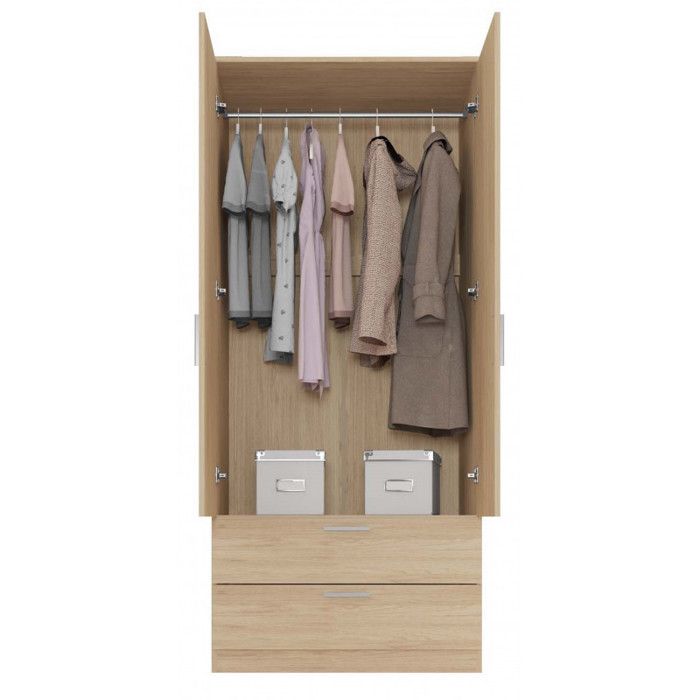 Armoire Dressing 2 Portes 2 Tiroirs Chêne - L 81.3 x l 52.2 x H 184.8 ...