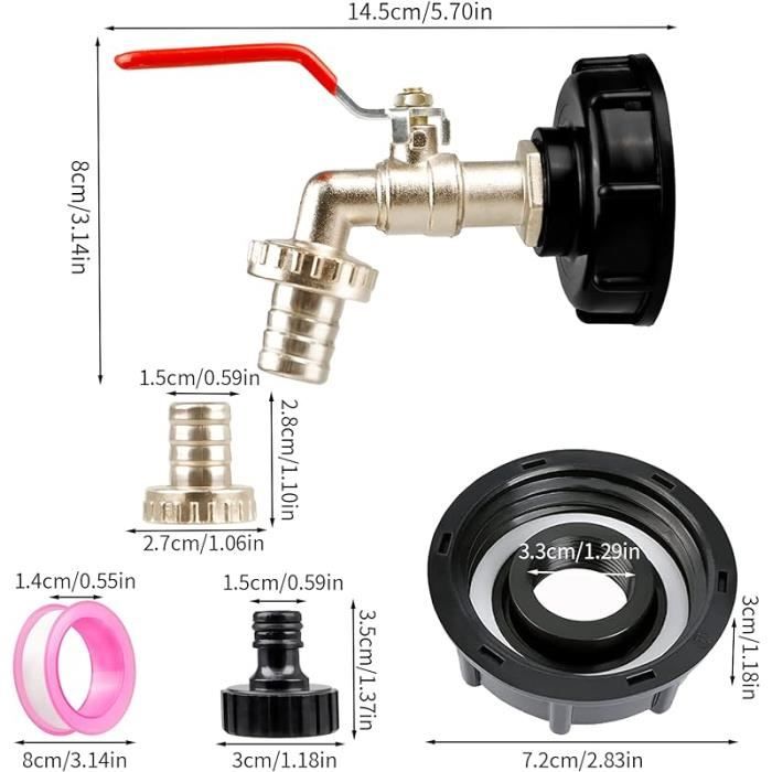 Robinet Cuve,1-2\" Raccord Cuve 1000 Litres,Adaptateur Cuve 1000l en Alliage d\'aluminium ...