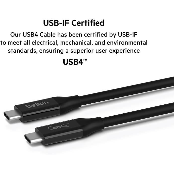 Câble USB4 USBC vers USBC, certification USB-IF, Power Delivery jusqu'à ...