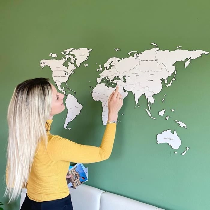 Carte du Monde eois 3D Map Monde Bois Décoration Murale Bois Carte du ...