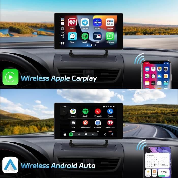 Écran Voiture Sans Fil Carplay Avec 4K Dashcam Dvr, Android Auto ...