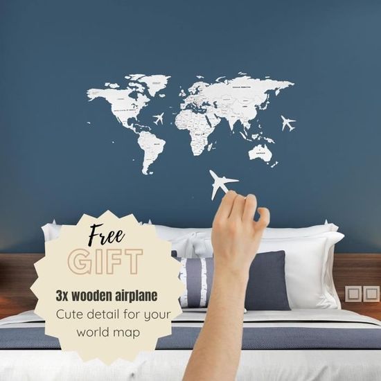 Carte du Monde eois 3D Map Monde Bois Décoration Murale Bois Carte du ...