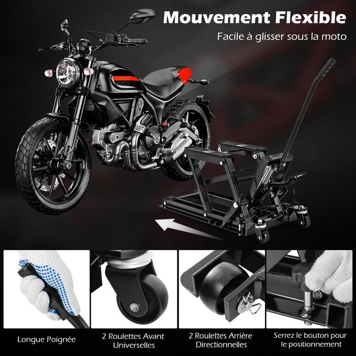 GOPLUS Lève-moto Hydraulique à Ciseaux Charge 680KG avec Manche Long-4 ...