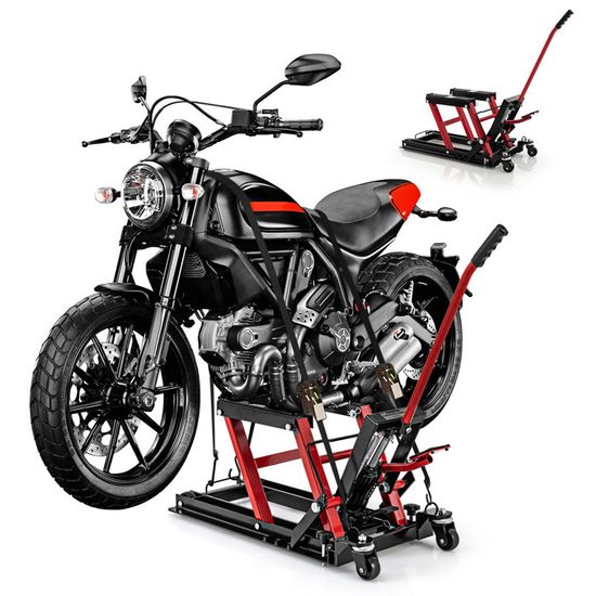GOPLUS Lève-moto Hydraulique à Ciseaux Charge 680KG avec Manche Long-4 ...