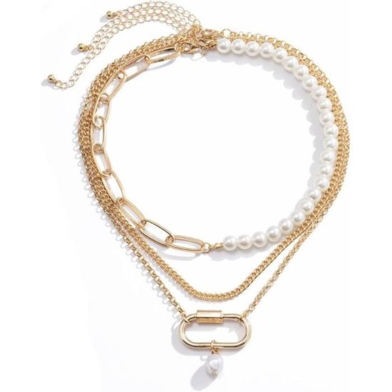 Collier Femme Plaqué Or Multi Rangs Boucle Perles, Collier 3 Rangs ...